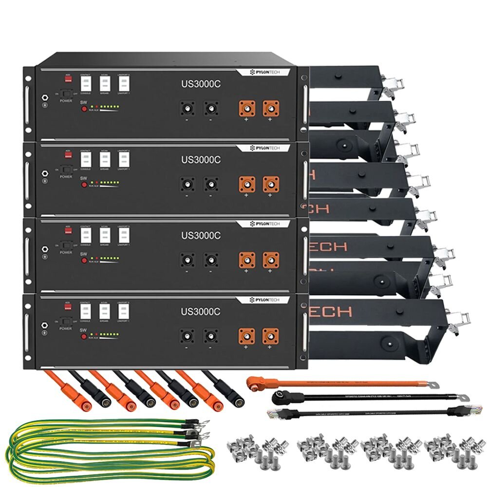 4x Pylontech US3000C LiFePO4 48V + Brackets + Anschlusskabel 14kWh Sp